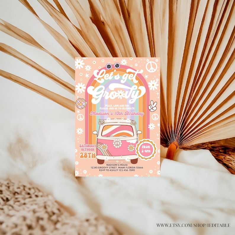 Editable ANY AGE Groovy Birthday Invitation Let's Get Groovy Daisy ...