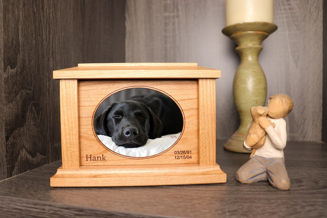 Custom Pet Urn, Wooden Dog Ashes Box, Engraved Memorial, Durable ...