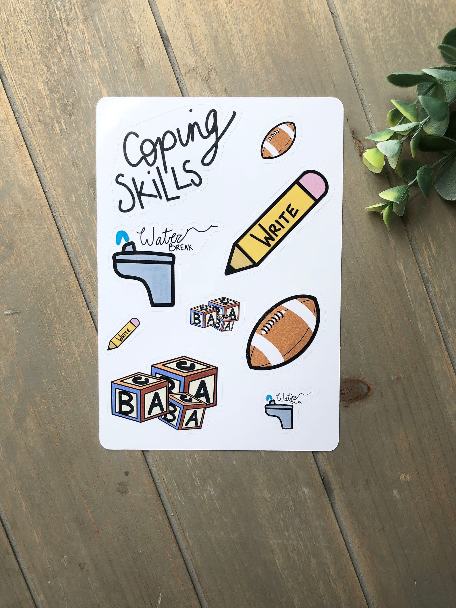 Coping Skills Sticker Sheet Water Break, Building, Playing, Football ...