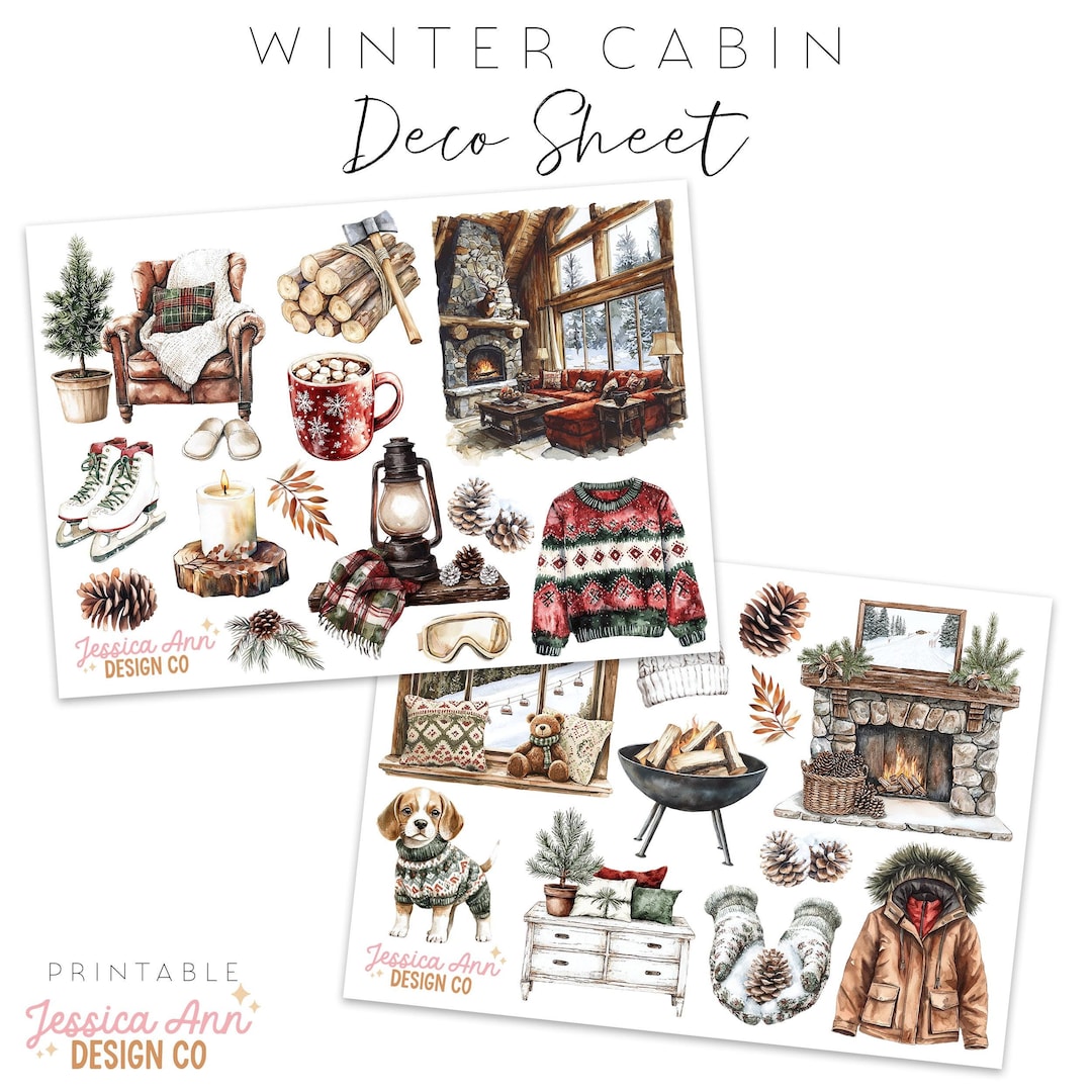 Winter Cabin Planning Stickers, Winter Cabin Printable Deco Stickers ...