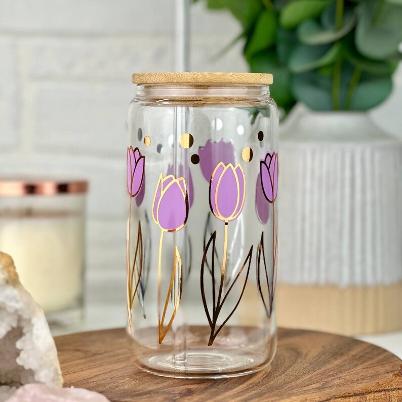 Personalized Tulips Can Glass Can Glass Cup Ice Coffee Etsy