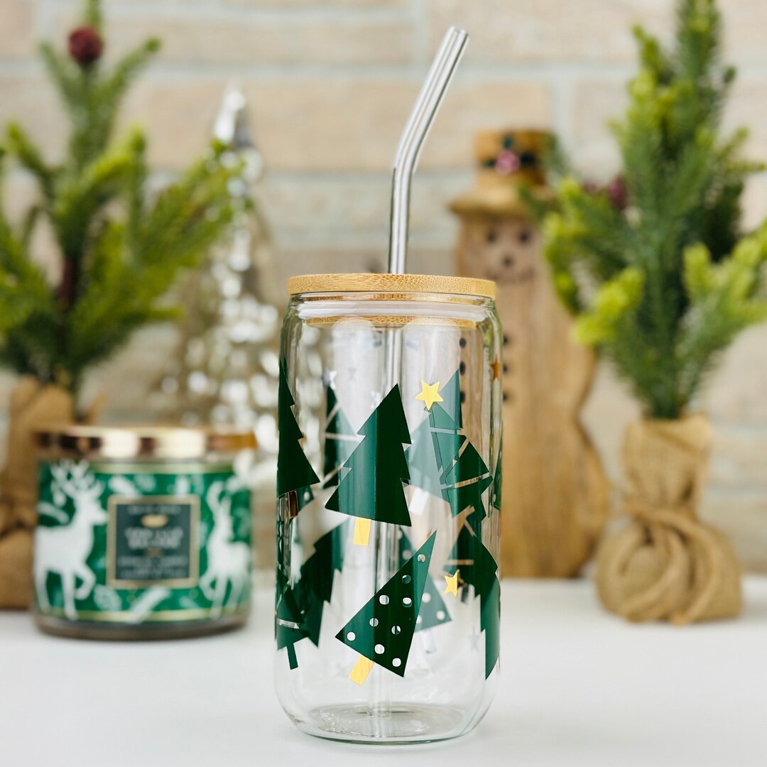 Personalized Christmas Tree Glass Cup Libbey, Christmas Tumbler, Vinyl ...