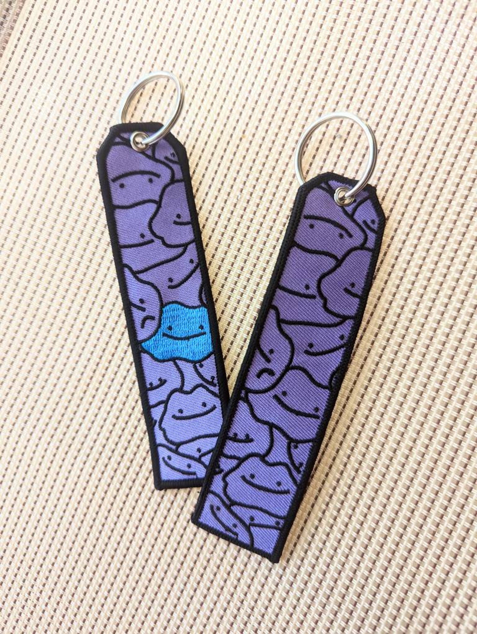 Happy Blob Embroidered Tag Keychain Jet Tag Keyring Purple - Etsy