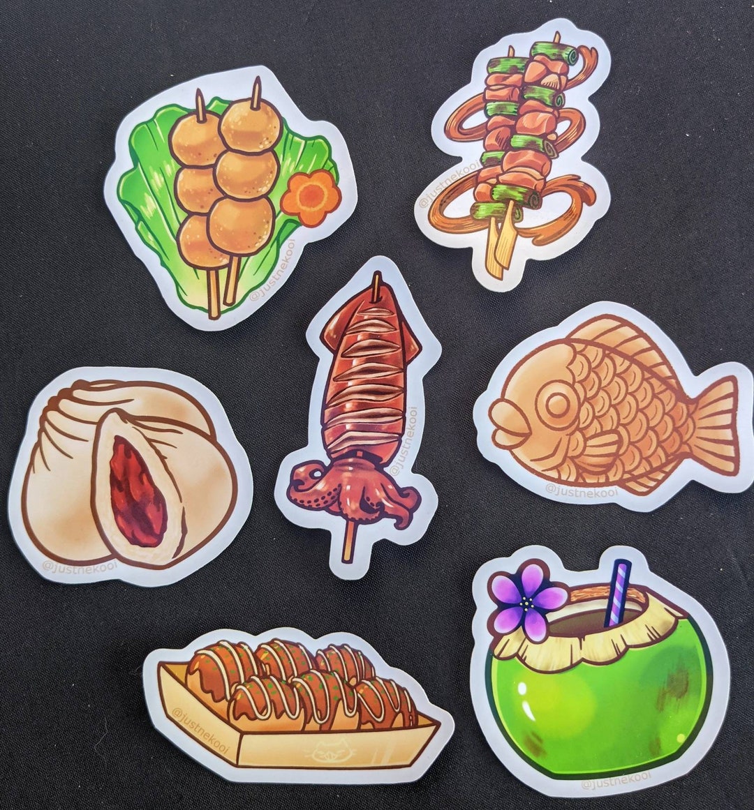 Night Market Food Themed Vinyl Stickers - Grilled Squid Taiyaki ...