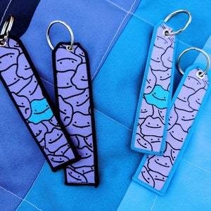 Happy Blob Embroidered Tag Keychain Jet Tag Keyring Purple - Etsy