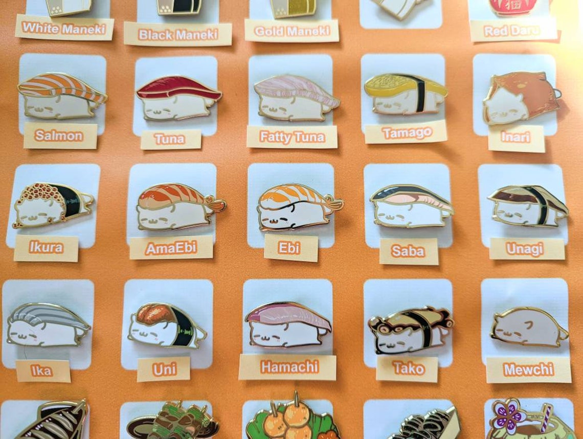 Sushi Cat Mewchi Hard Enamel Pin Rice Kitty Nigiri - Etsy