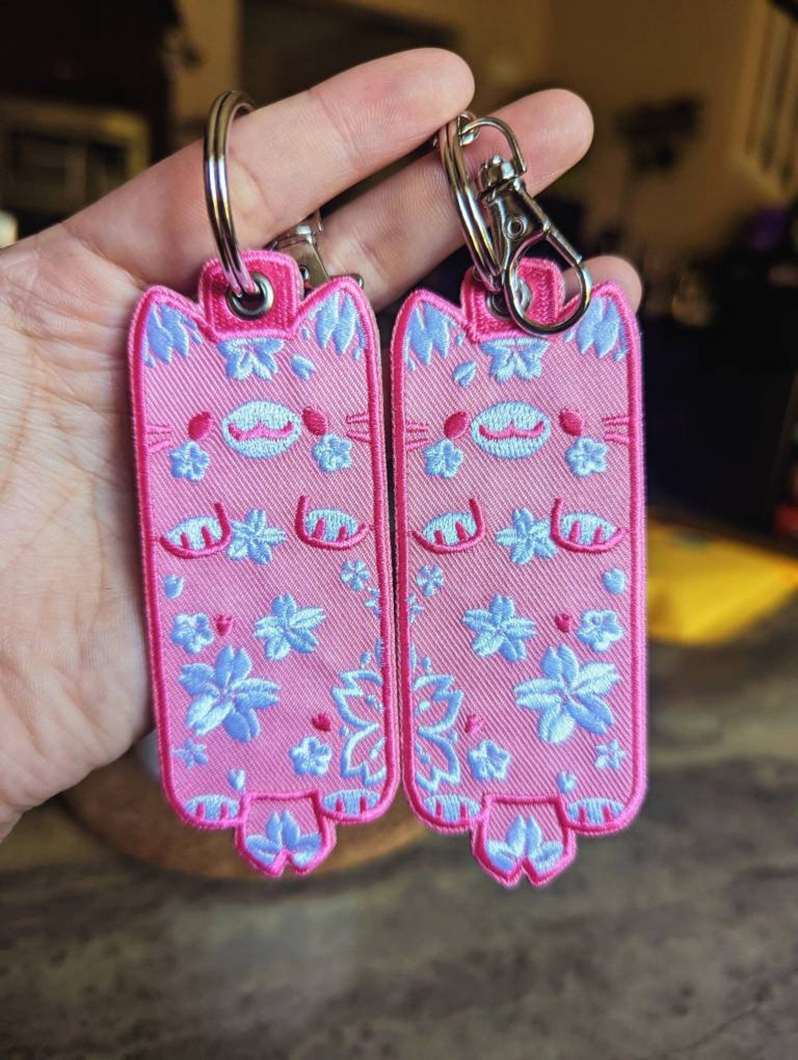 Cute Cat Embroidered Tag Keychain Kawaii Neko Jet Tags - Etsy