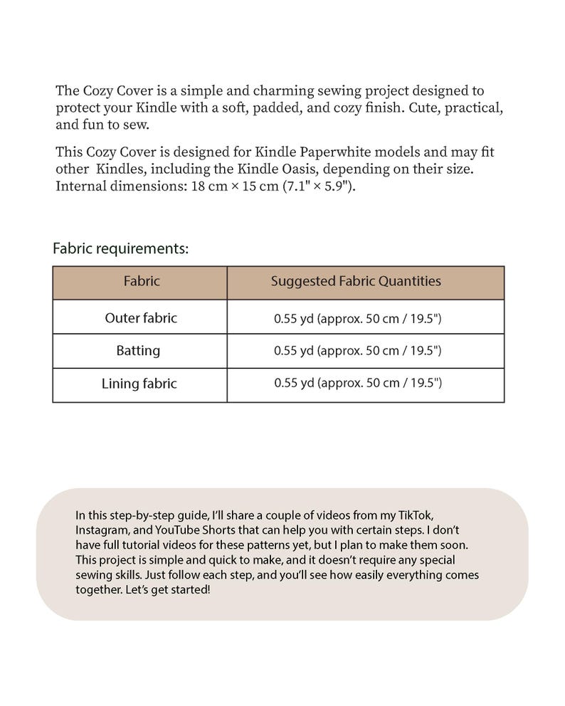 Quilted Kindle Cover Sewing Pattern - PDF Sewing Pattern - Kindle Cover ...
