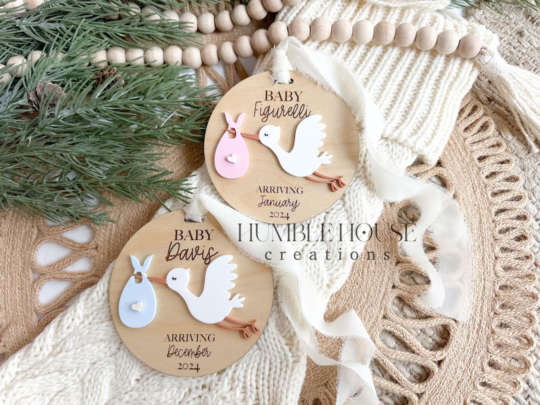 Stork Baby Announcement Ornament, Personalized Stork Ornament, New Baby ...