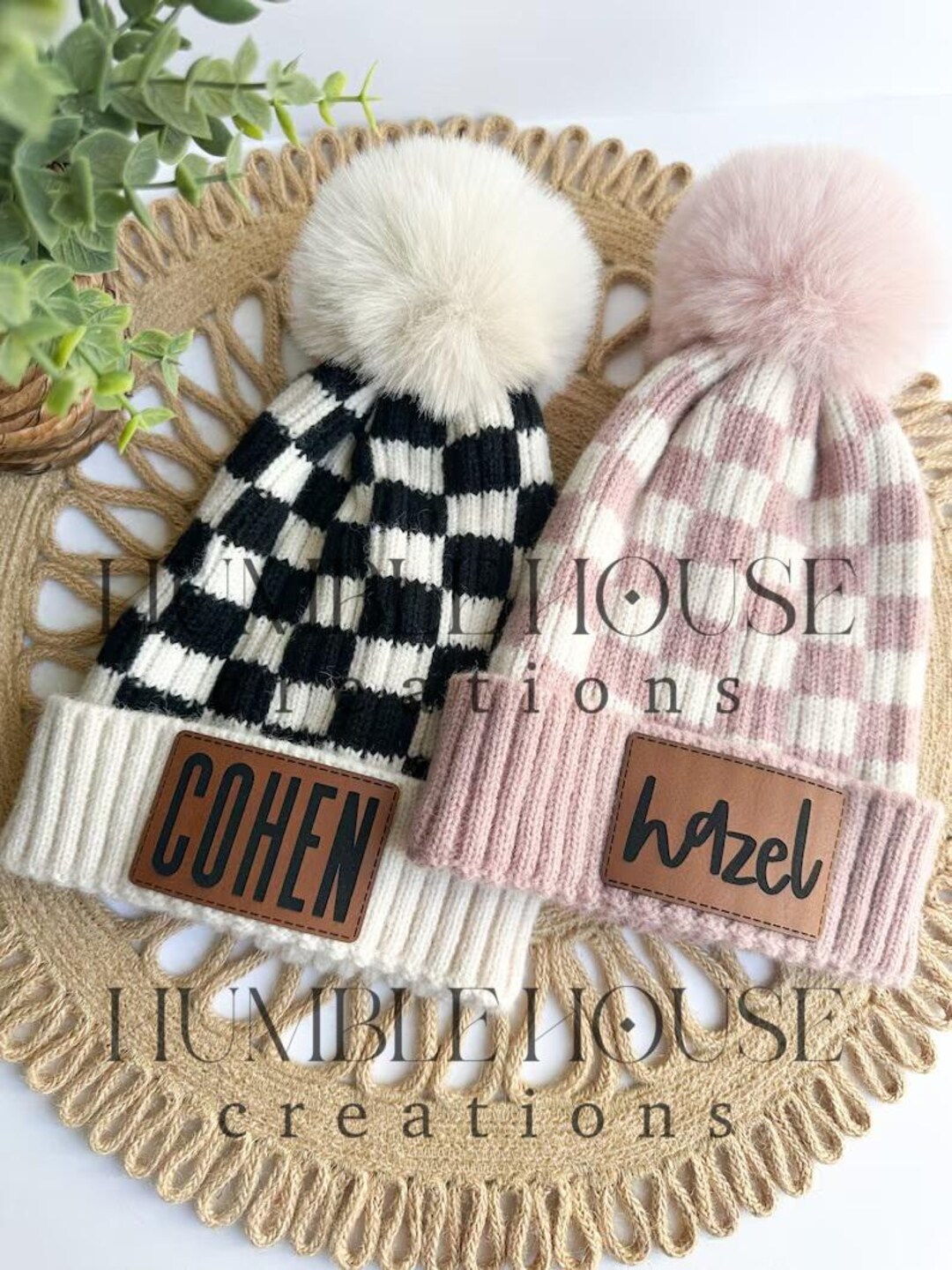 Original Checkered Baby Beanie | Personalized Name Toddler Hats | Knit ...