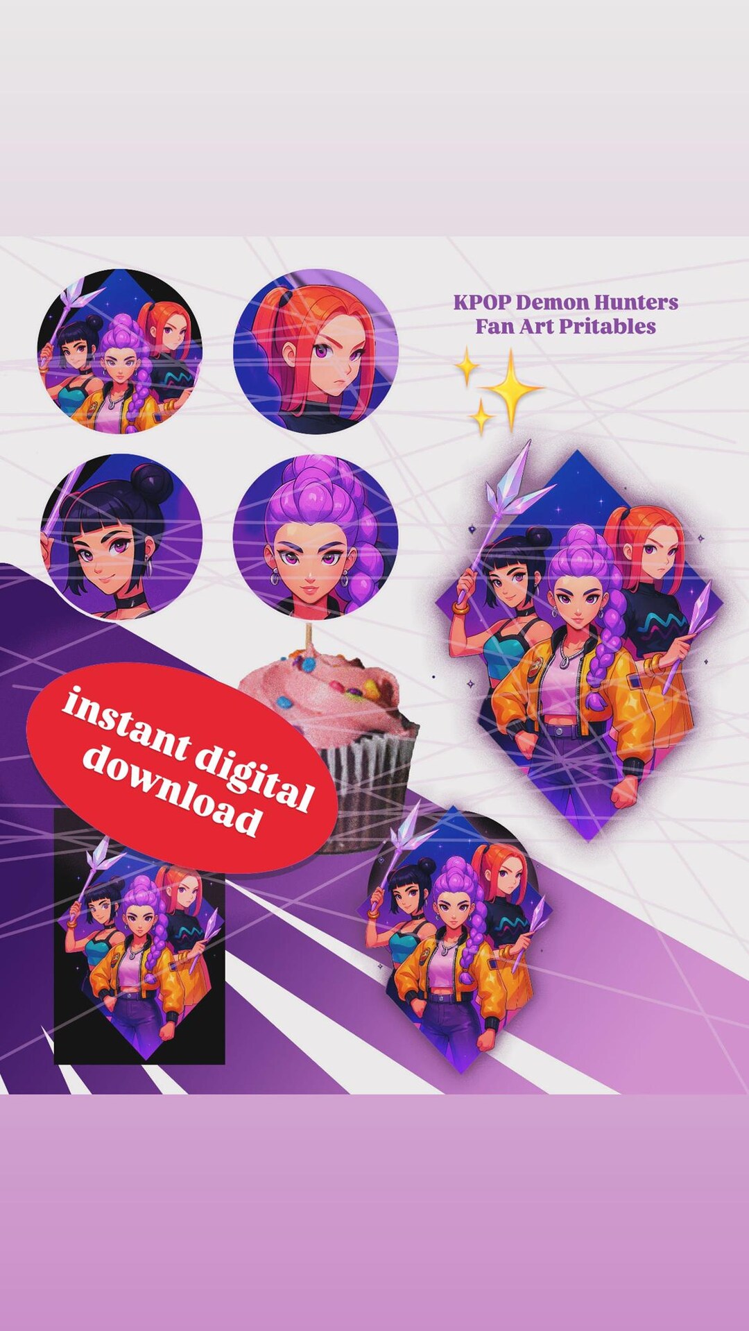 KPOP Demon Hunters Fan Art Digital Print Party Supply, Cupcake Topper ...
