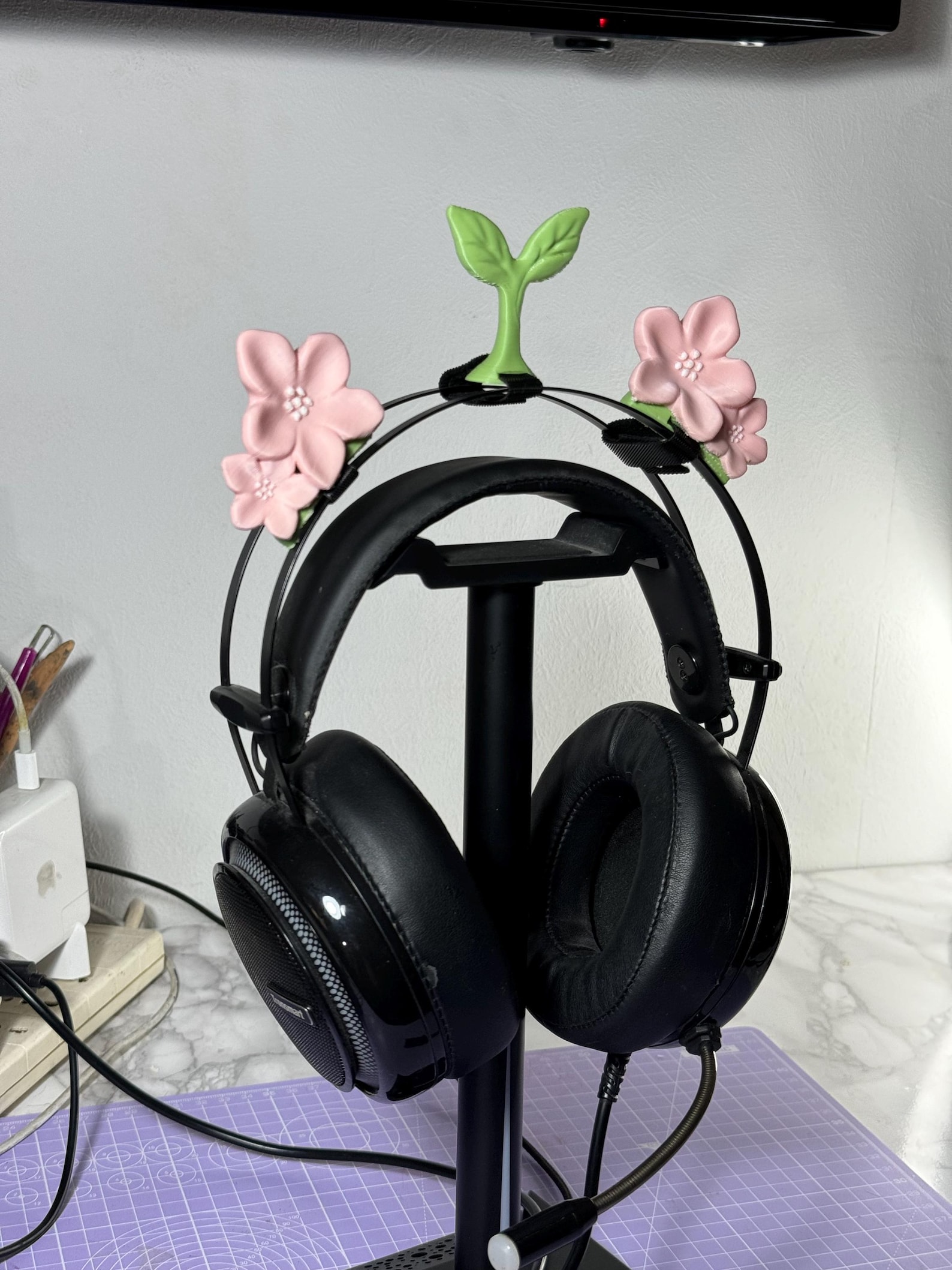 Pink Sakura and Green Little Sprout Headset Accessories - Headset Ears ...