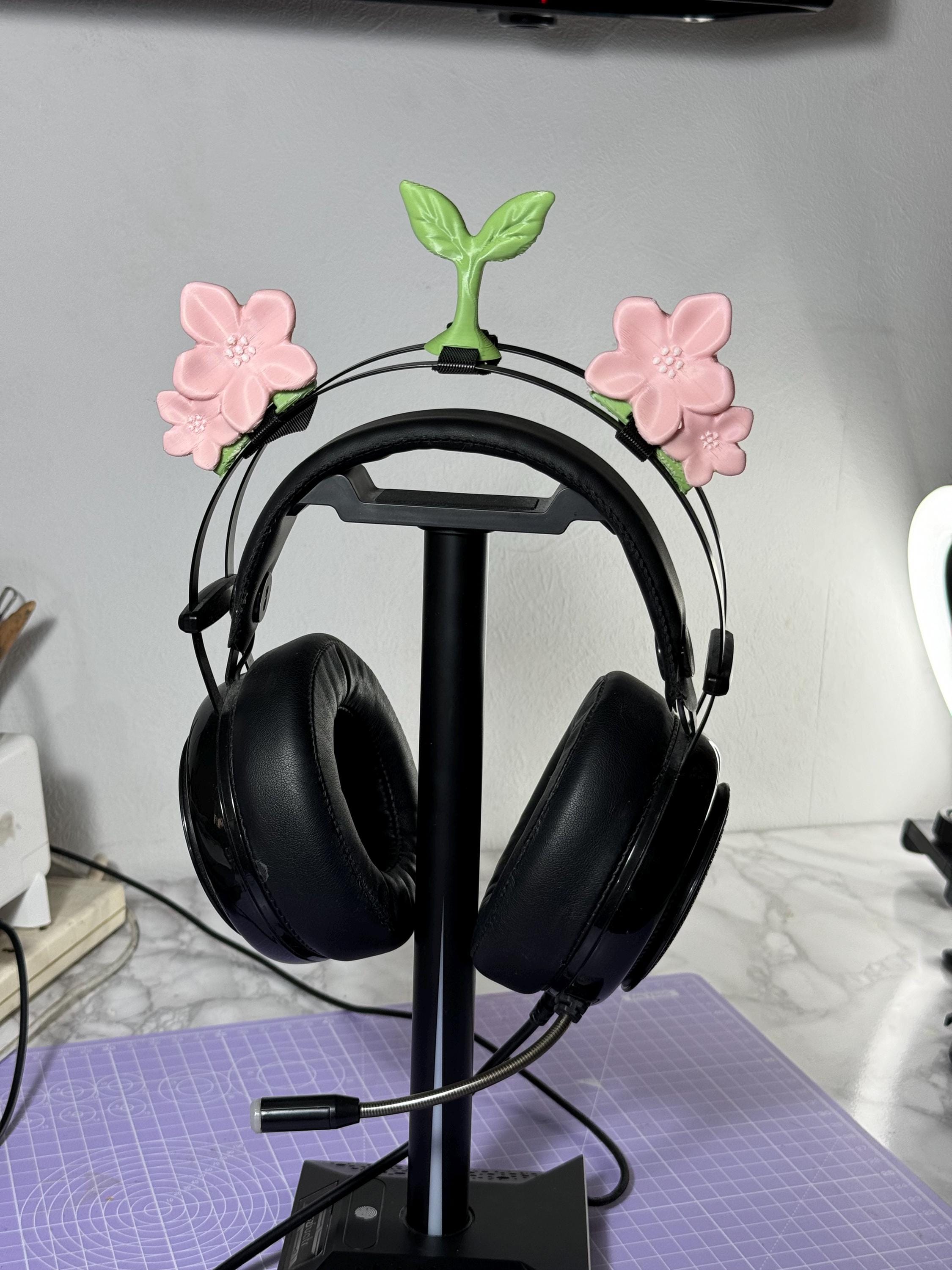 Pink Sakura and Green Little Sprout Headset Accessories - Headset Ears ...