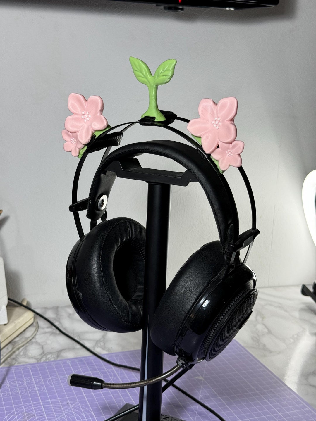 Pink Sakura and Green Little Sprout Headset Accessories - Headset Ears ...