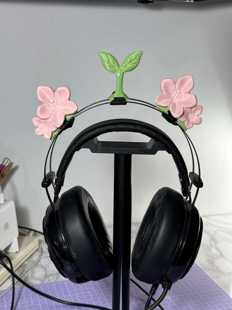 Pink Sakura and Green Little Sprout Headset Accessories - Headset Ears ...