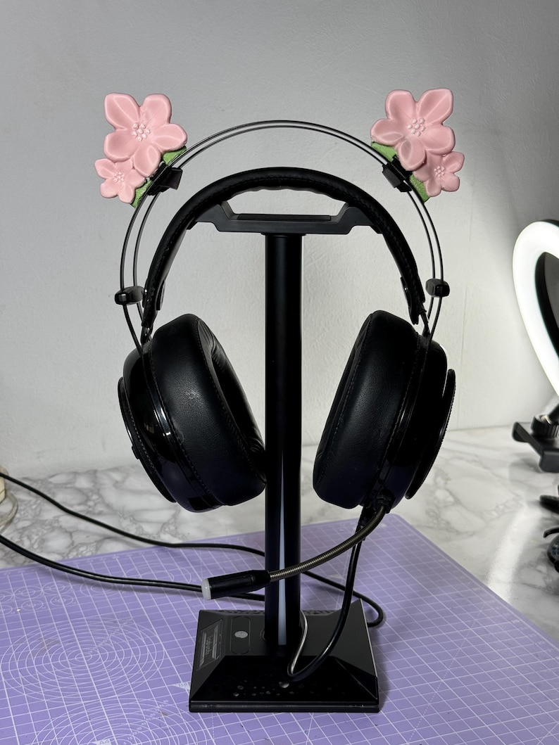 Pink Sakura and Green Little Sprout Headset Accessories - Headset Ears ...