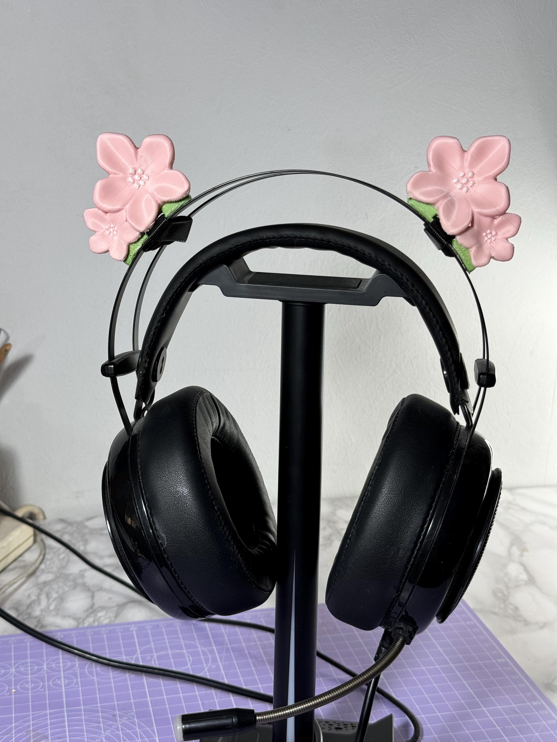 Pink Sakura and Green Little Sprout Headset Accessories - Headset Ears ...