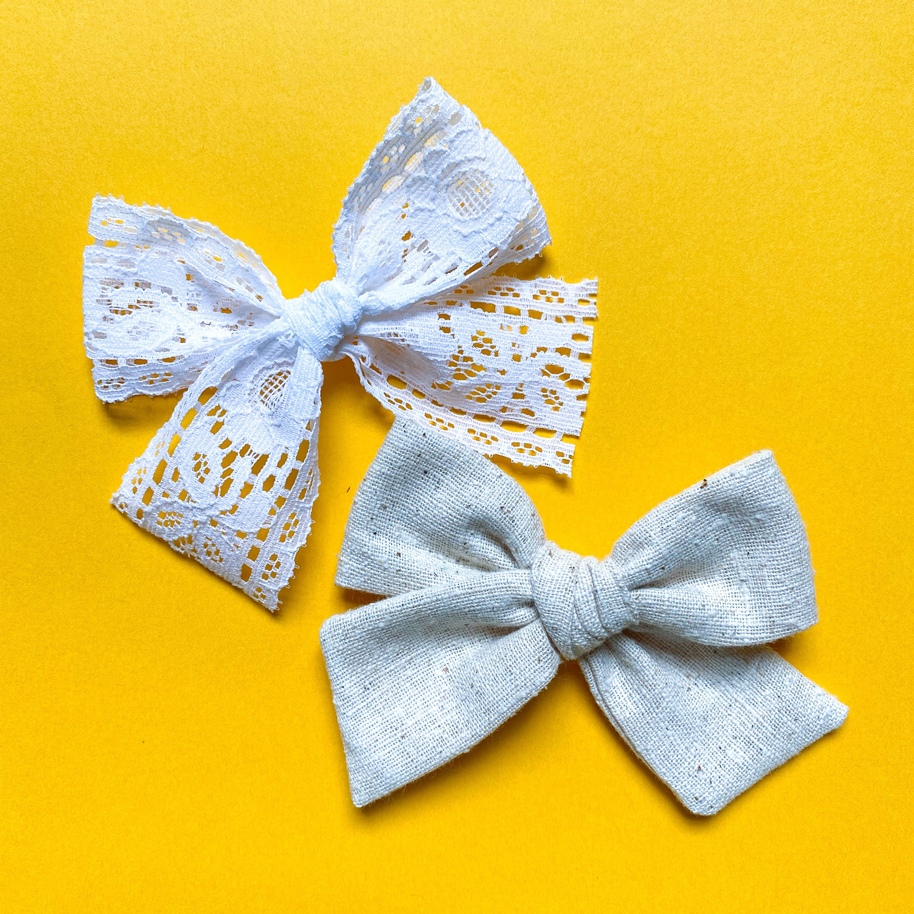 Linen and Lace set white lace linen bow floral hair bows | Etsy