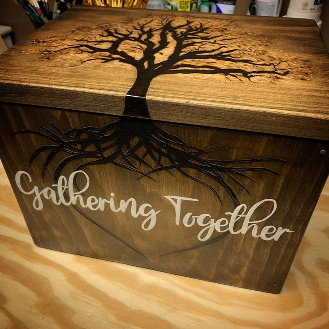 Wood Keepsakes Box Woodburning Wood Donation Box Tree of - Etsy