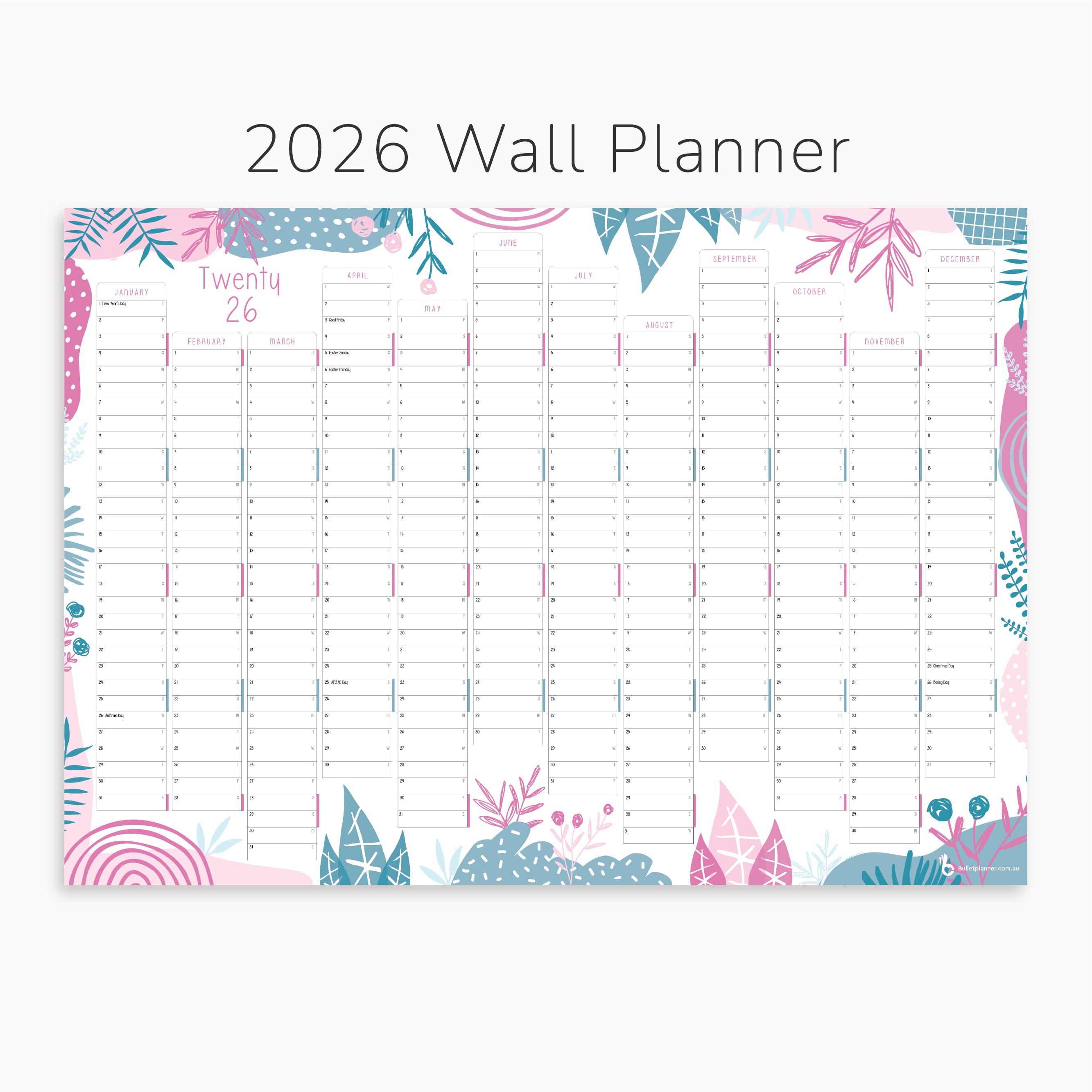2026 Yearly Wall Planner | Large Paper Wall Calendar | Annual Yearly ...