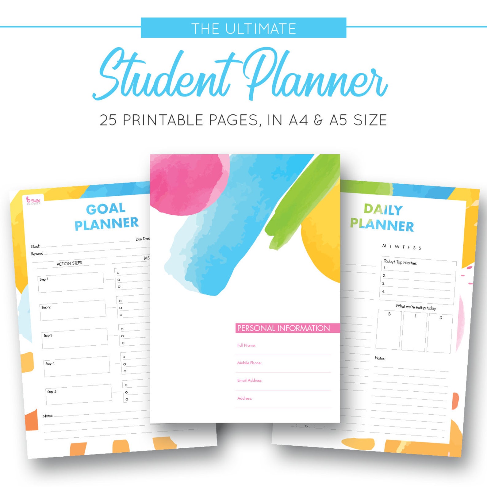 Printable Student/study Planner, 25 Printable Planner Pages, Blank ...