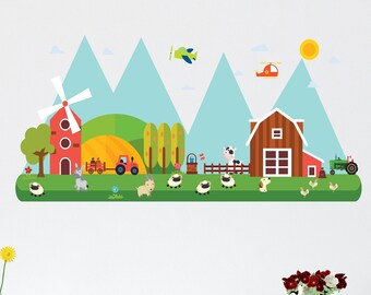 Farm Scene Wall Decal - Etsy