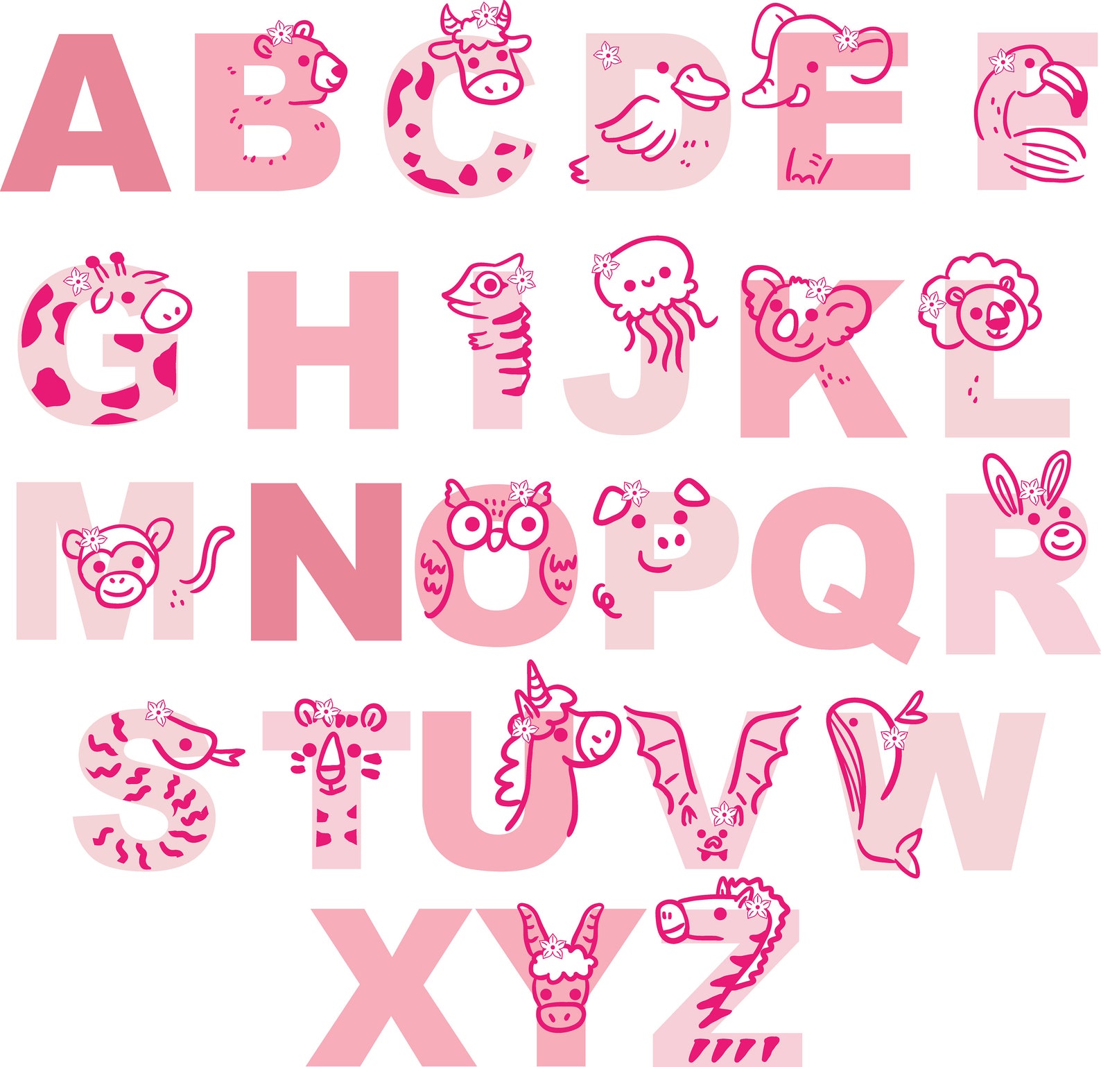 ABC Pink Design Wall Stickers Home Decal Animal Alphabet Kid | Etsy