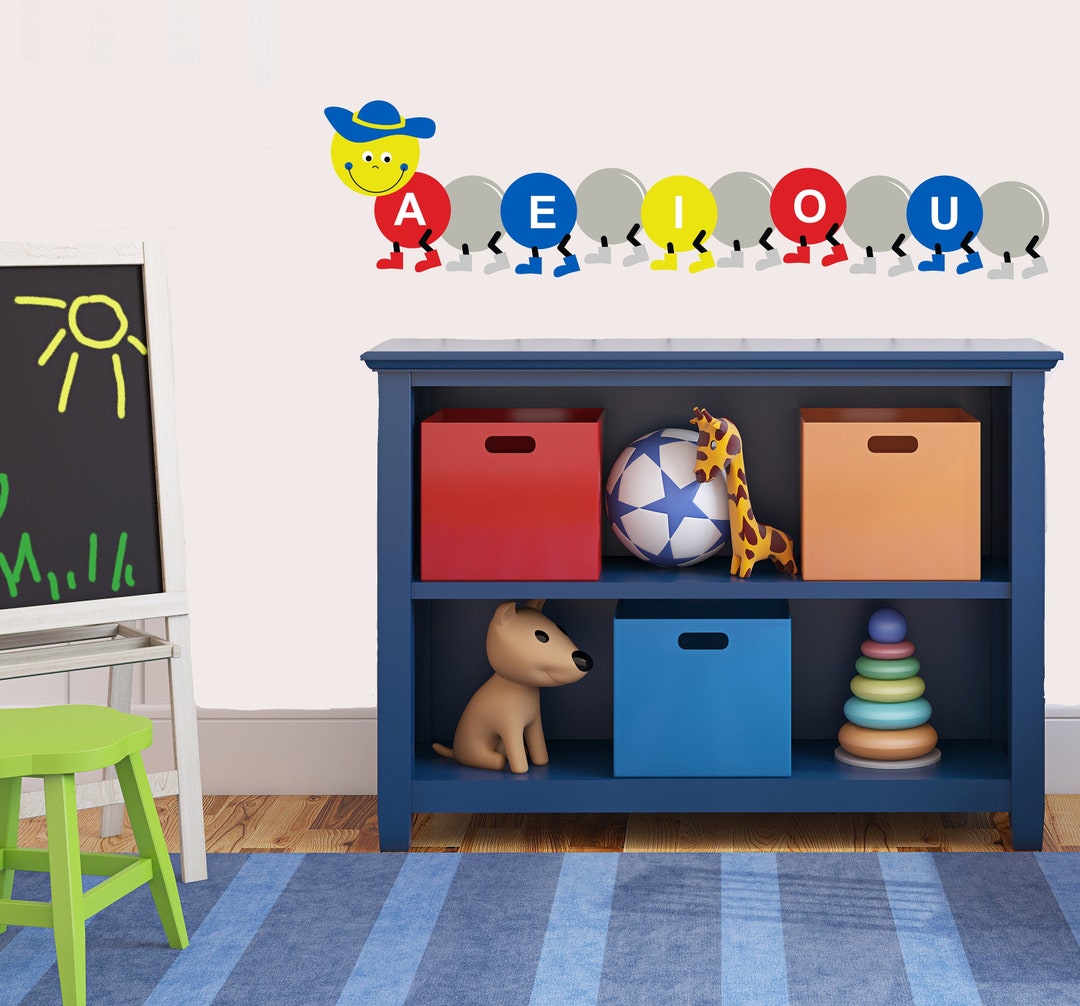 Vowels Wall Decal Caterpillar AEIOU Primary Colors Balls Kids - Etsy UK
