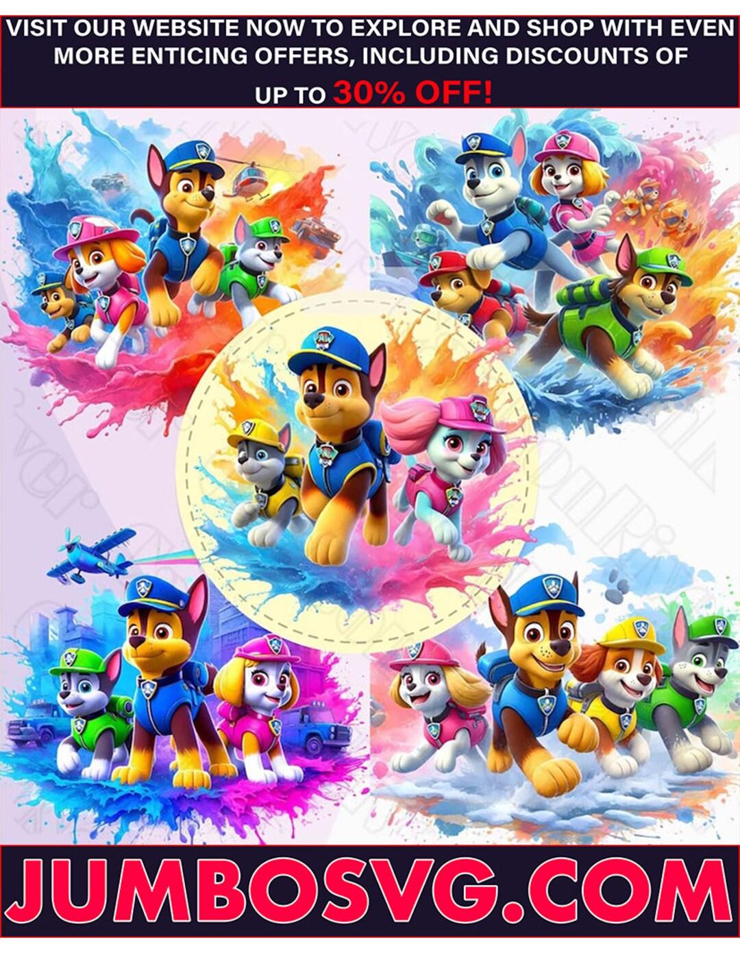 5 Patrol Splash and Watercolor Png Bundle, Patrol Cartoon Png, Paw ...