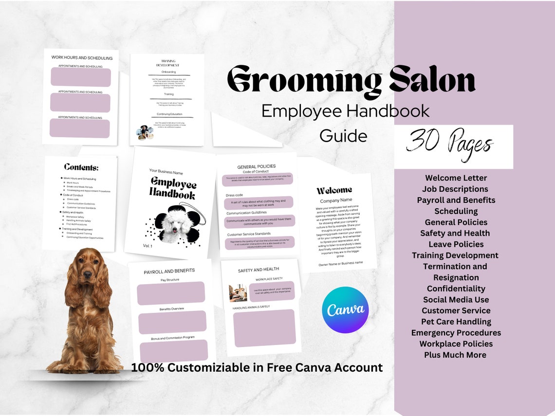 Dog Grooming Employee Handbook,dog Grooming Forms, Grooming Business ...