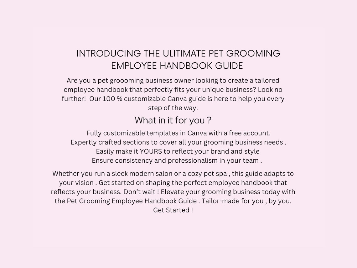 Dog Grooming Employee Handbook,dog Grooming Forms, Grooming Business ...