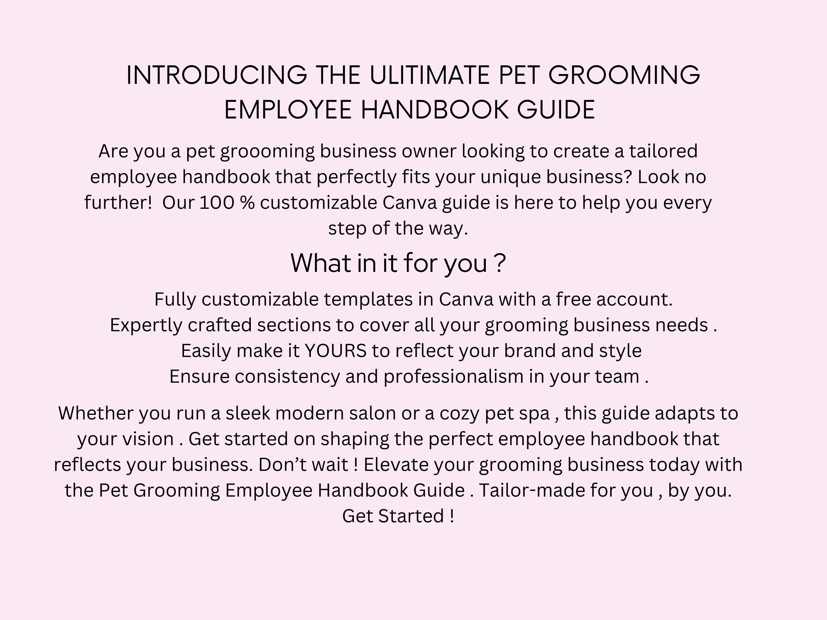 Grooming Employee Handbook,dog Grooming Forms,grooming Business ...
