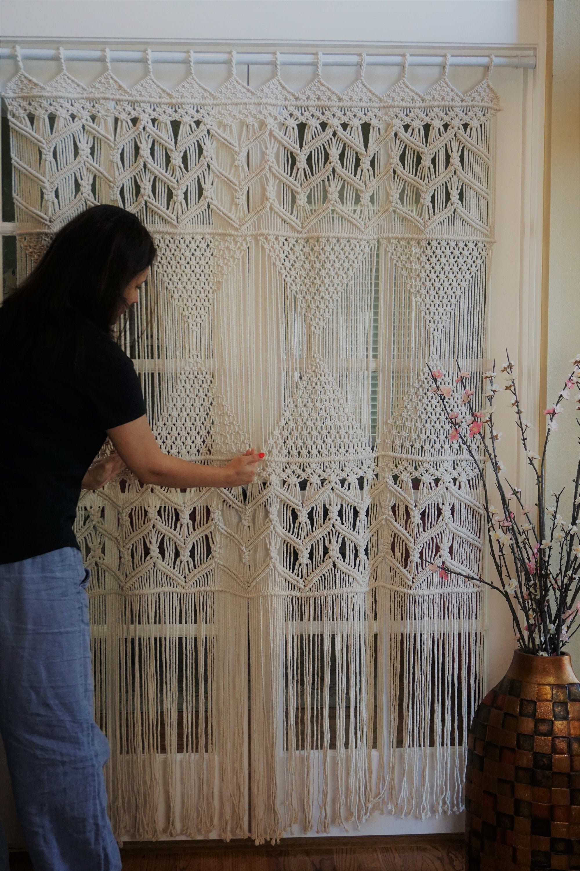 Macrame Curtain Large Boho Woven Wall Hanging Window Drapes - Etsy