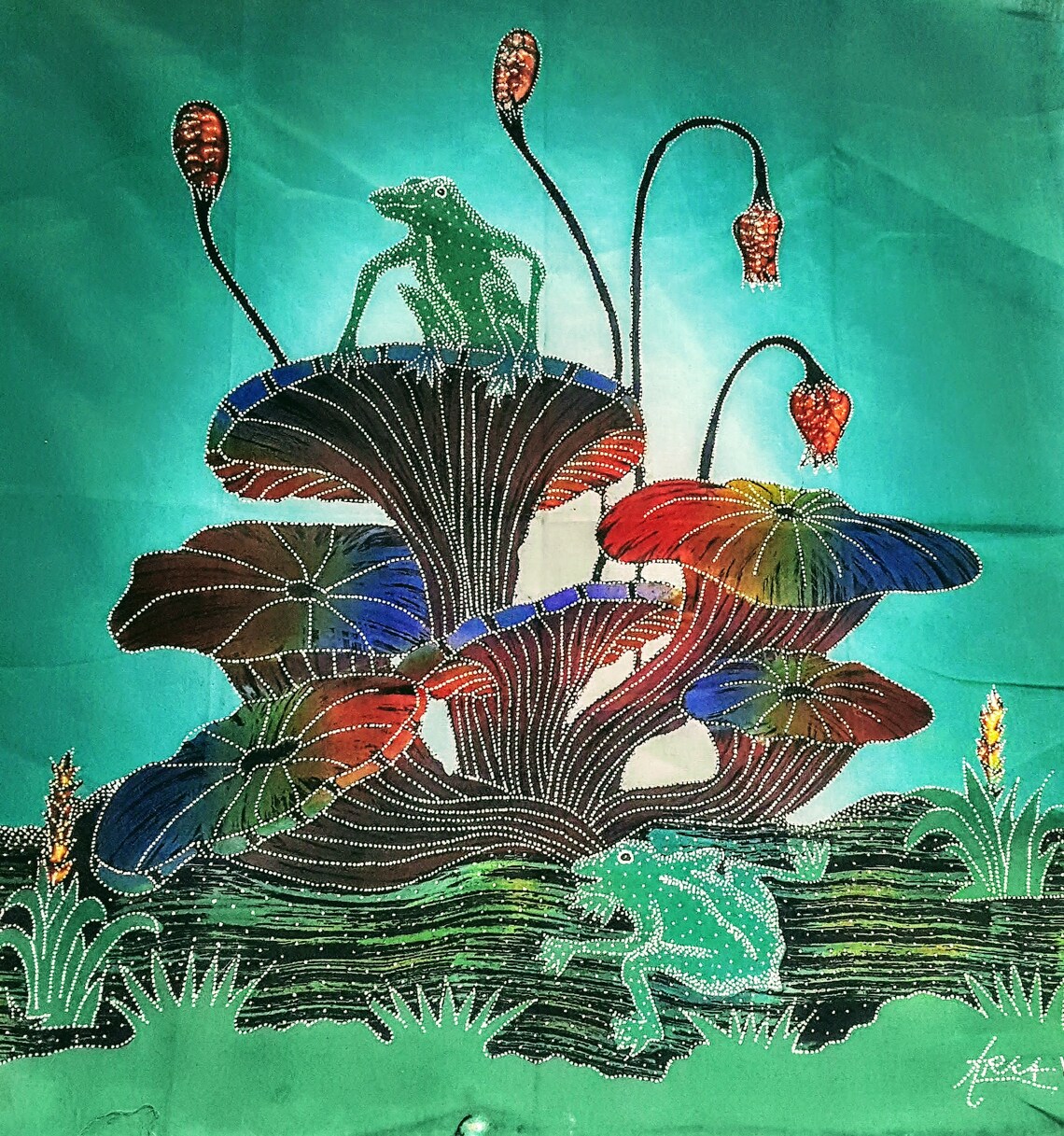 Indonesian Batik Panel Bali Art Green Frog on Mushrooms - Etsy