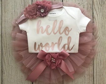 Hello World Newborn Outfit Girl | Etsy