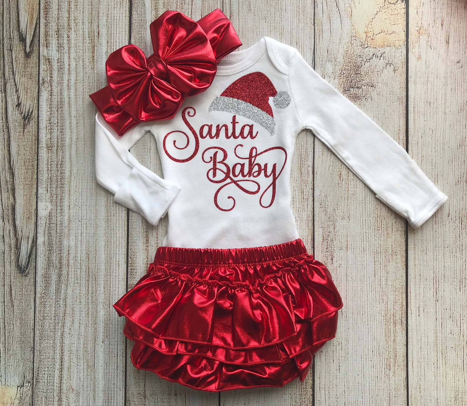 Santa Baby Baby Girl Christmas Outfit With Tutu Bloomers and - Etsy