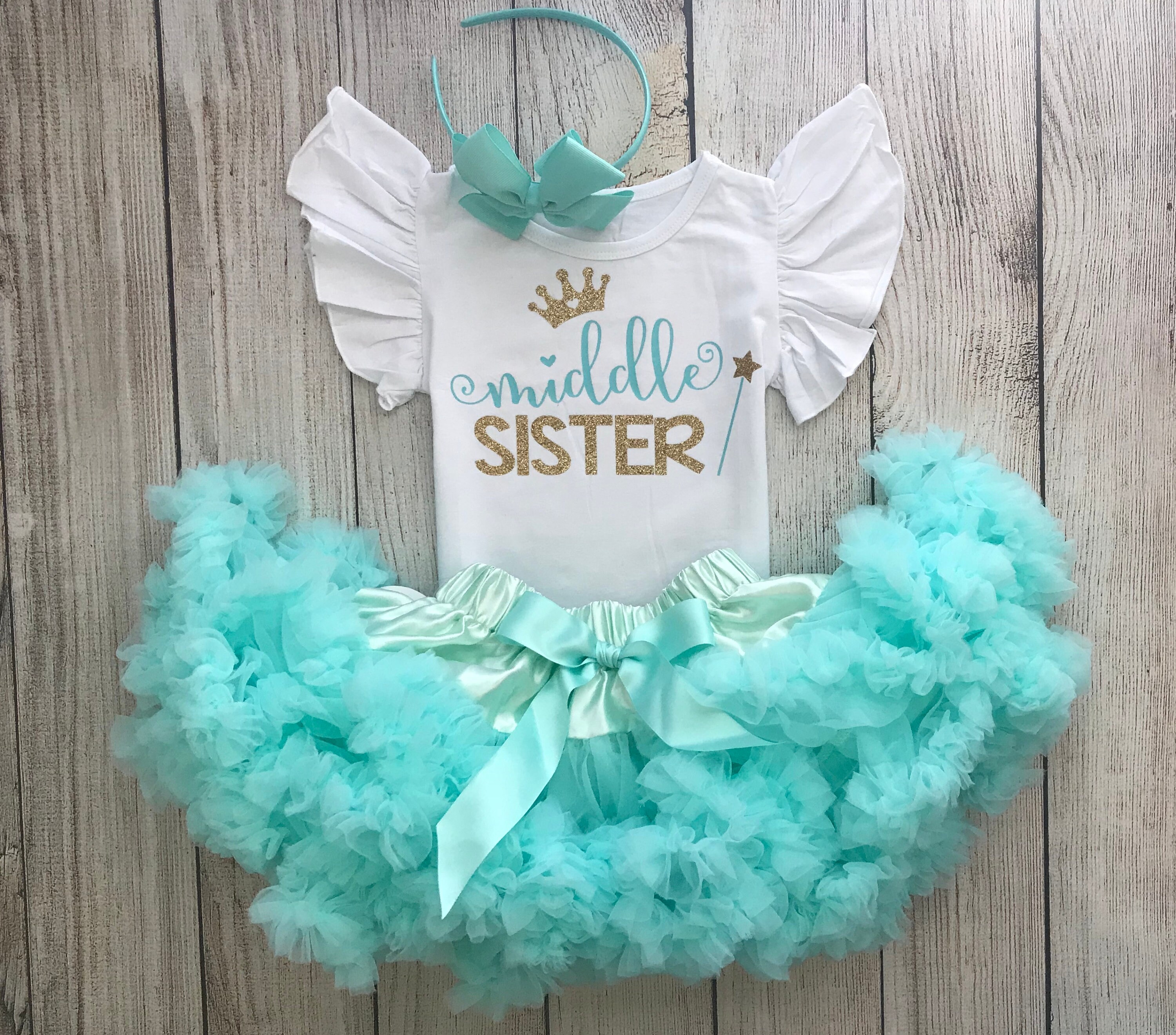 Little Sister Middle Sister Big Sister Outfits in Aqua & Gold - Etsy