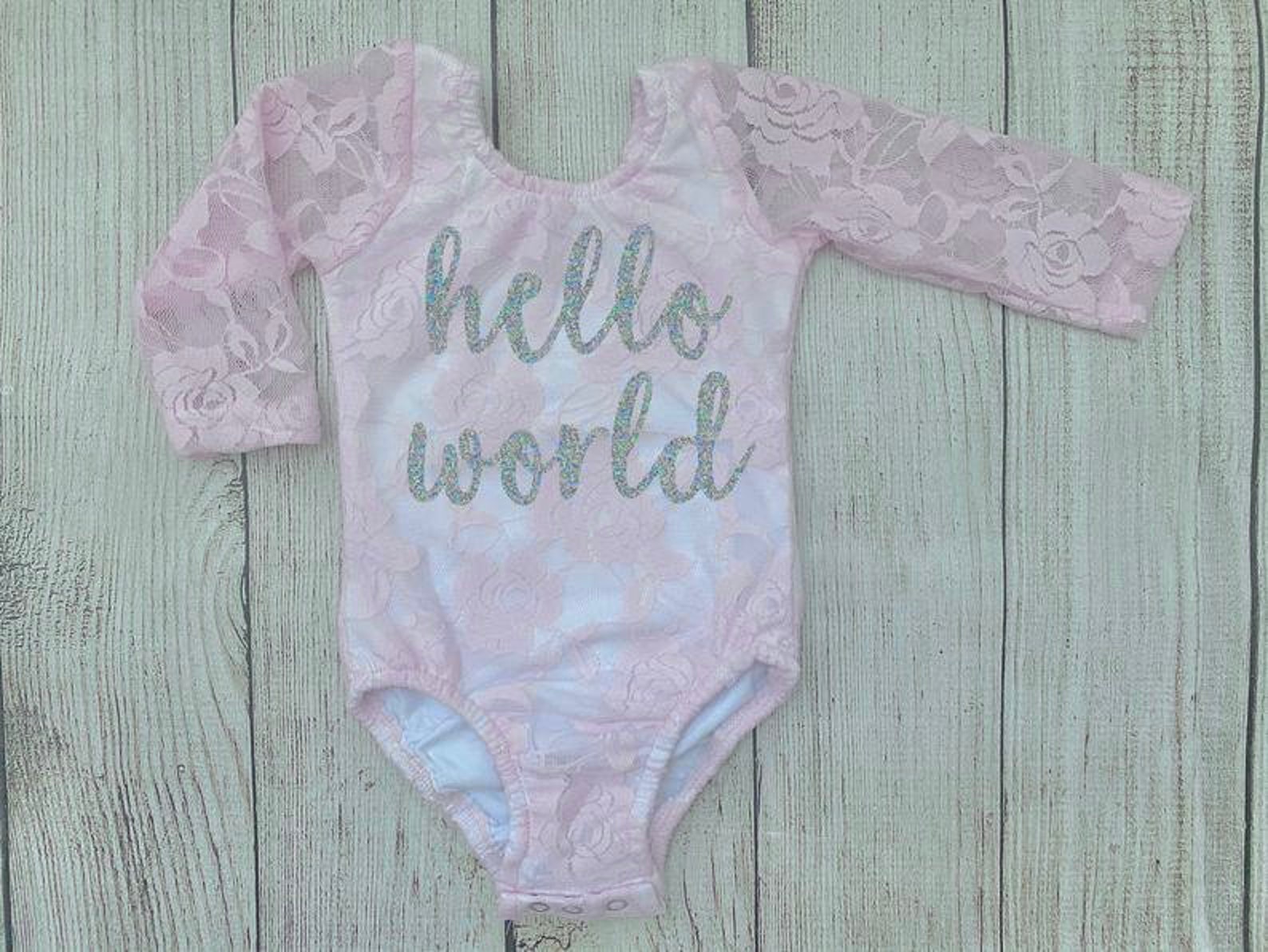 Baby Girl Hello World Outfit in Light Pink and Silver glitter | Etsy