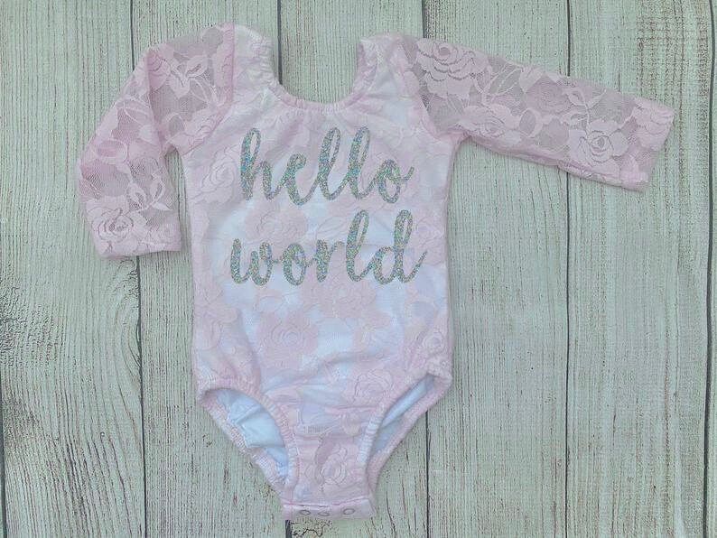 Baby Girl Hello World Outfit in Light Pink and Silver Glitter - Etsy