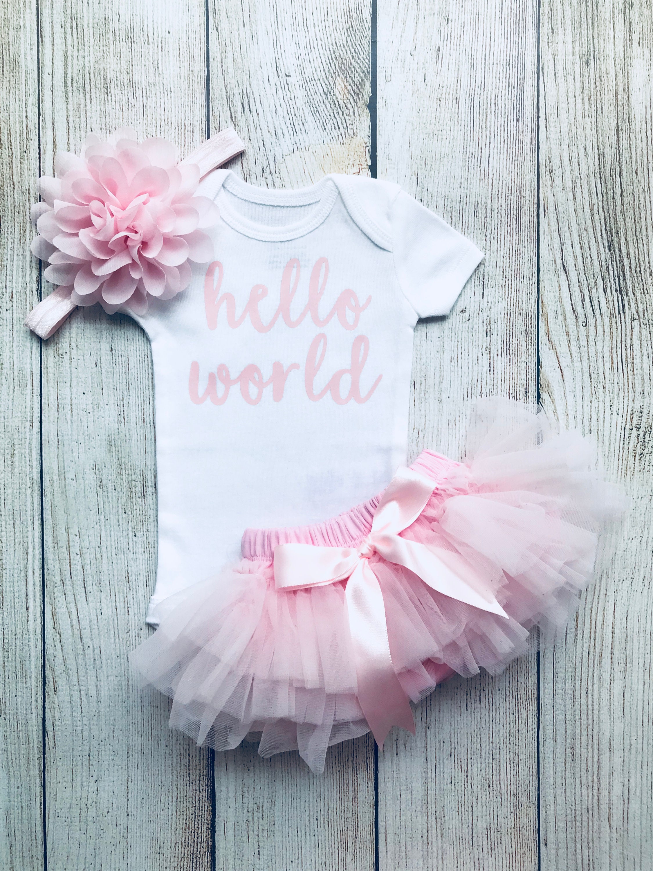 Baby Girl Coming Home Outfit Hello World Outfit in Light - Etsy