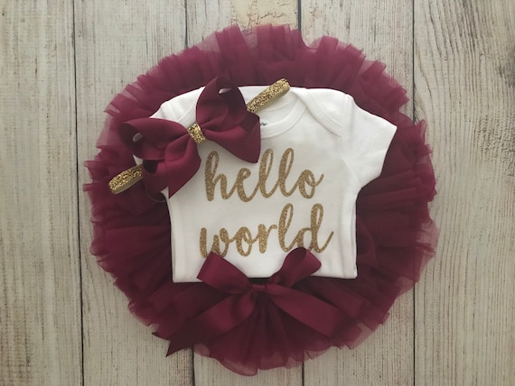 Hello World Outfit in Gold Glitter and Wine/burgundy/maroon | Etsy