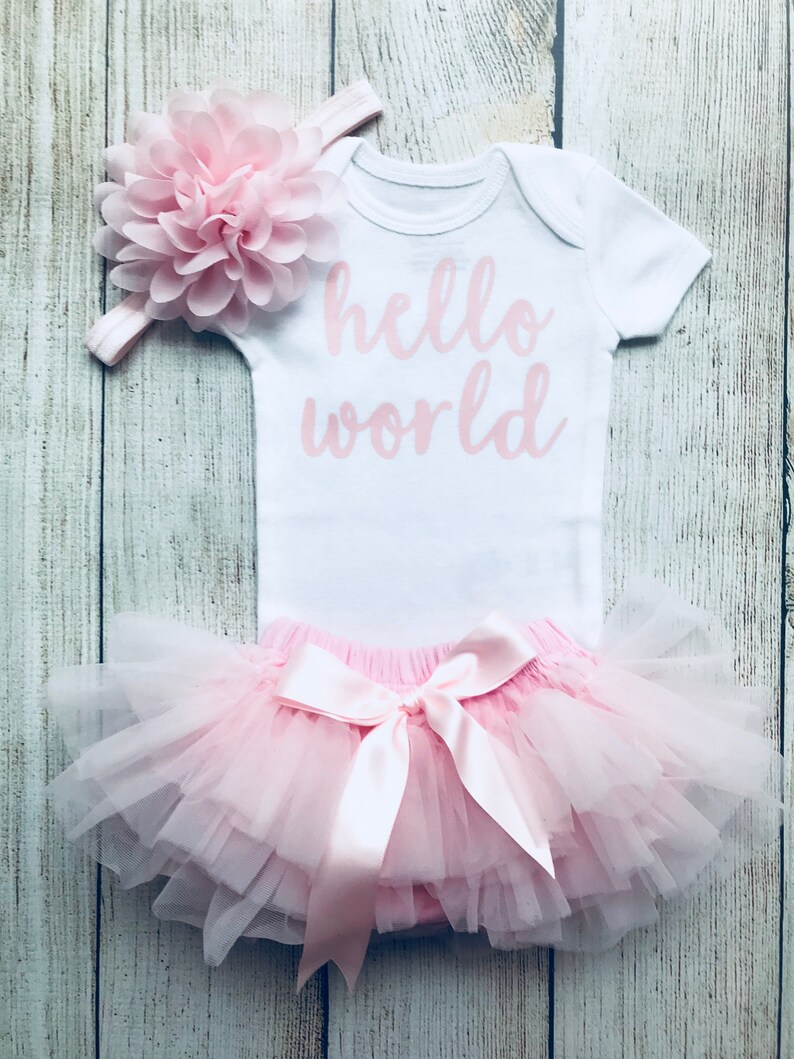 Baby Girl Coming Home Outfit Hello World Outfit in Light - Etsy