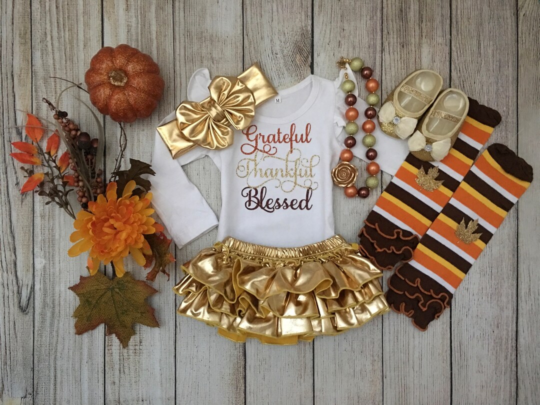 Baby Girl Thanksgiving Outfit - Grateful Thankful Blessed - Baby Girl ...