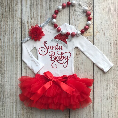 Santa Baby Baby Girl Christmas Outfit With Tutu Bloomers and - Etsy
