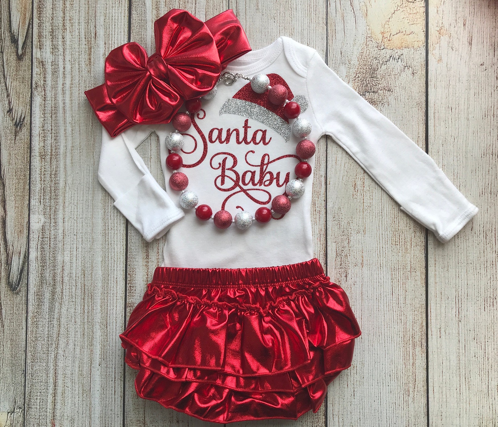 Santa Baby Baby Girl Christmas Outfit With Tutu Bloomers and - Etsy