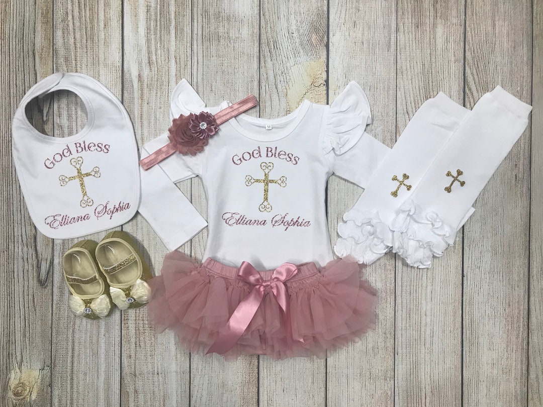 Baby Girl Baptism Outfit in Rose Gold & Gold - Baby Dedication Outfit ...