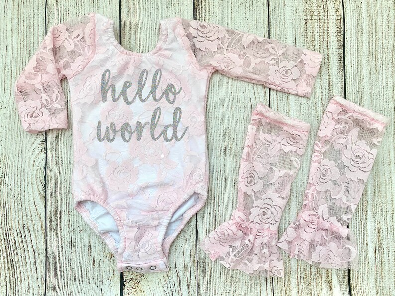 Baby Girl Hello World Outfit in Light Pink and Silver Glitter - Etsy