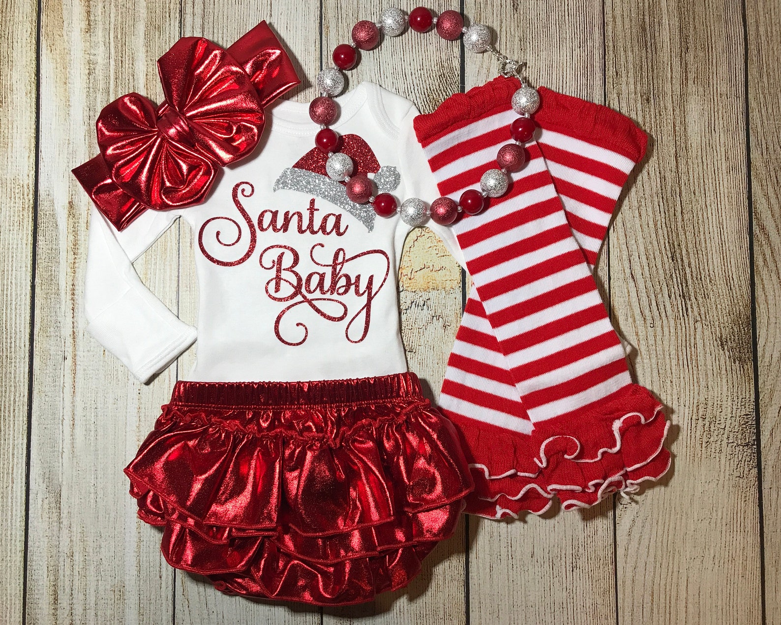 Santa Baby Baby Girl Christmas Outfit With Tutu Bloomers and - Etsy