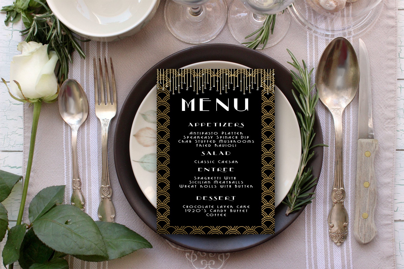 Printable Custom Menu Card / Wedding Menu / Great Gatsby Inspired Menu ...