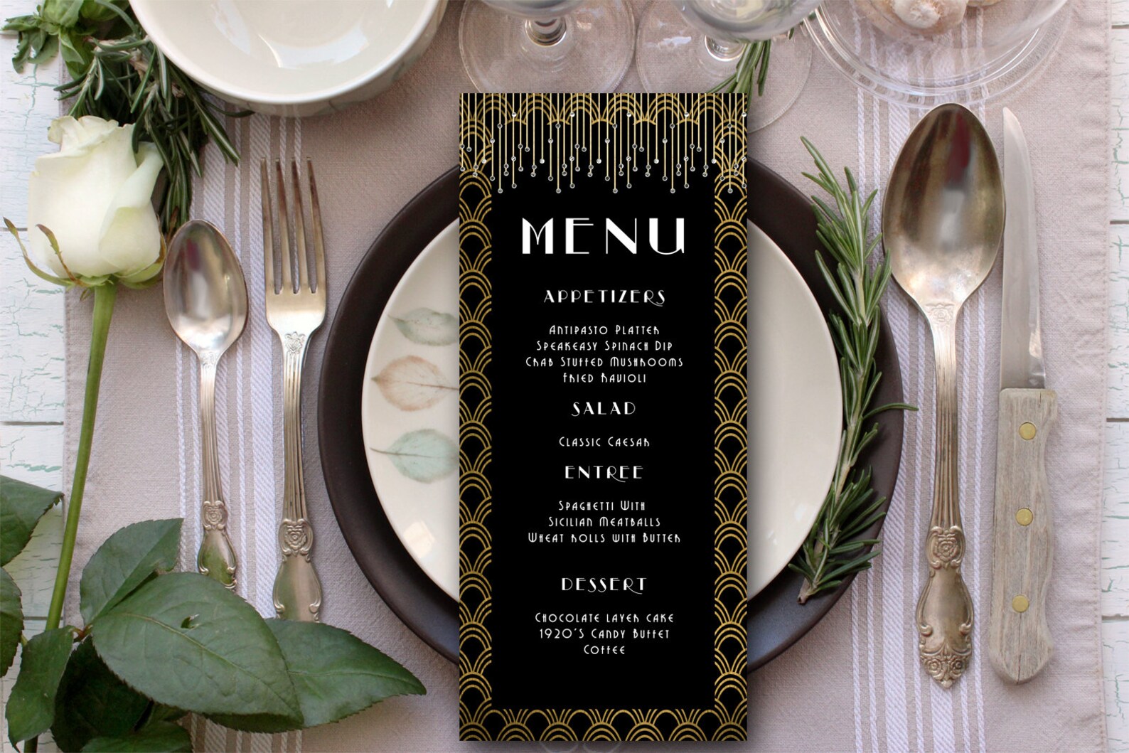 Printable Custom Menu Card / Wedding Menu / Great Gatsby Inspired Menu ...